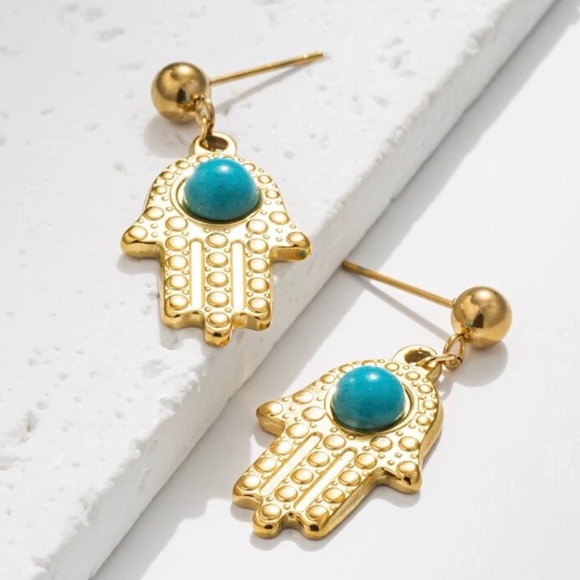 Jewelry | Turquoise Hamsa Hand Fatima Miriam Protection Power Studded ...